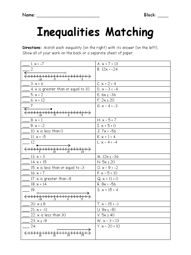 6 Inequalities Lesson Plan - Inequalities Matching | PDF
