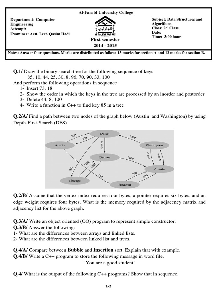 First Semester 2014 2015 Department Computer Engineering Al Farabi University College Pdf 