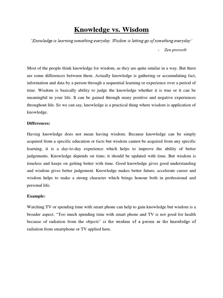 Knowledge vs. Wisdom: "Knowledge Is Learning Something Everyday. Wisdom ...