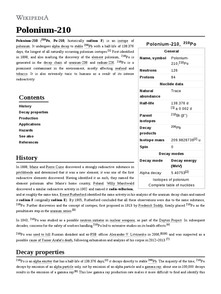 Polonium 210 | PDF | Radioactive Decay | Isotope