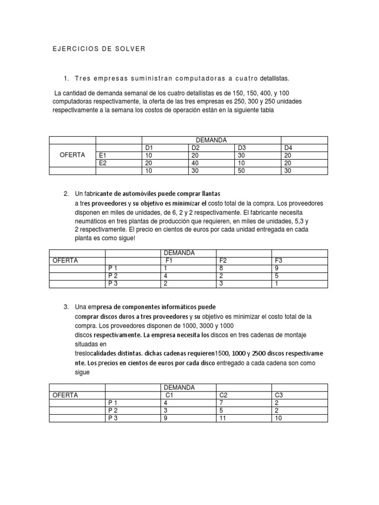 Ejercicios Solver | PDF | Oferta (economía) | Business