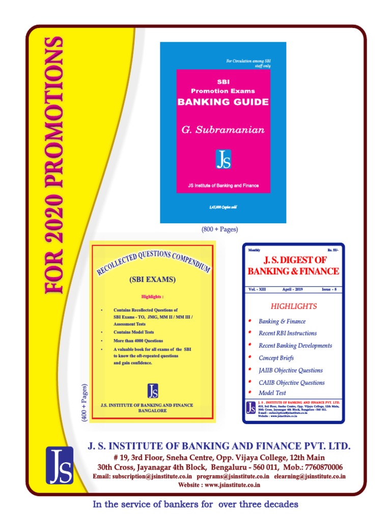 J. S. Institute of Banking and Finance Pvt. LTD.: in The Service of ...