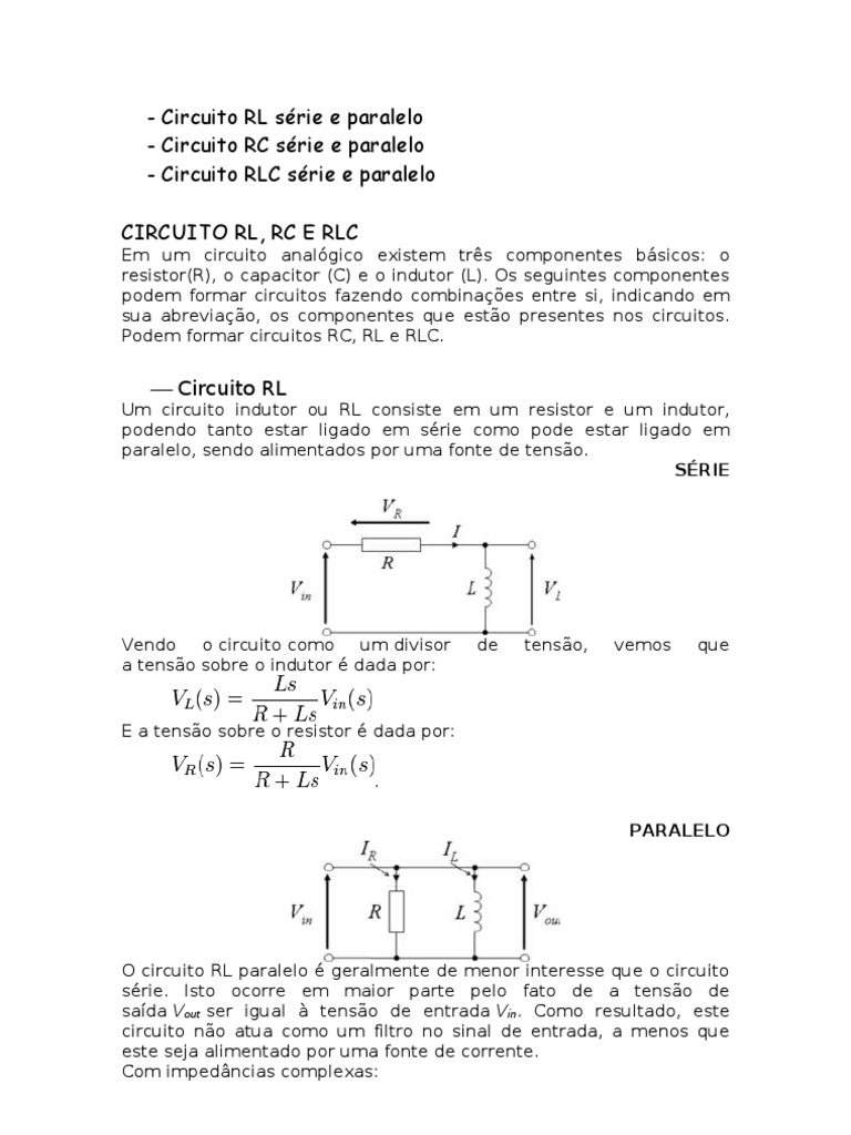 Circuito Rl Rc E Rlc Série E Paralelo Pdf Circuitos Em Série E Em