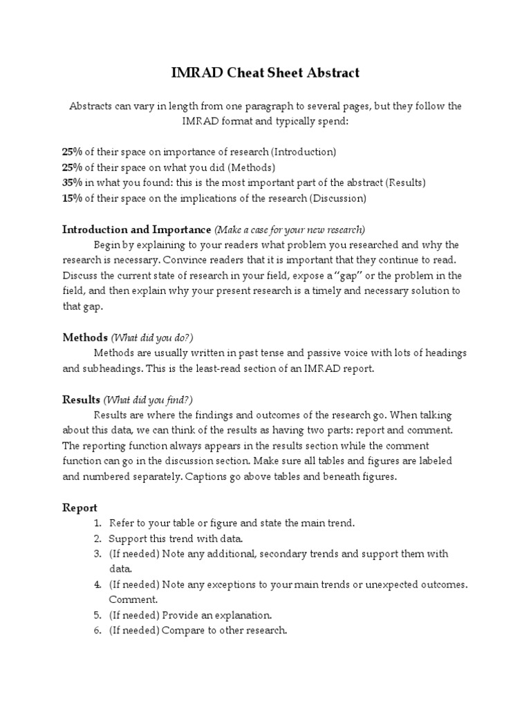 IMRAD Cheat Sheet Abstract: Introduction and Importance | PDF ...