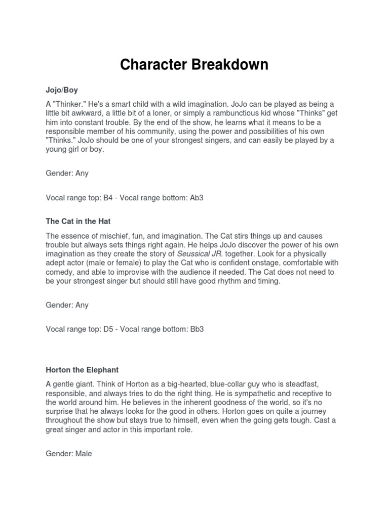 Character Breakdown | PDF | Dr. Seuss | Performing Arts