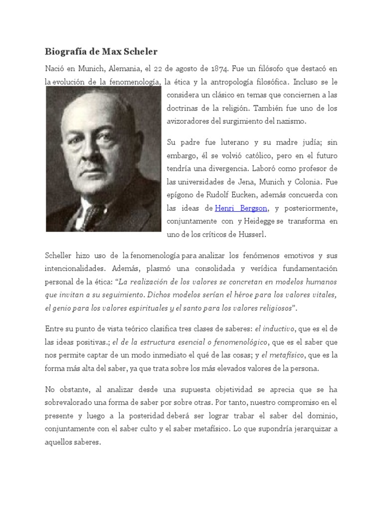Biografía de Max Scheler | PDF | Metafísica | Teorías filosóficas