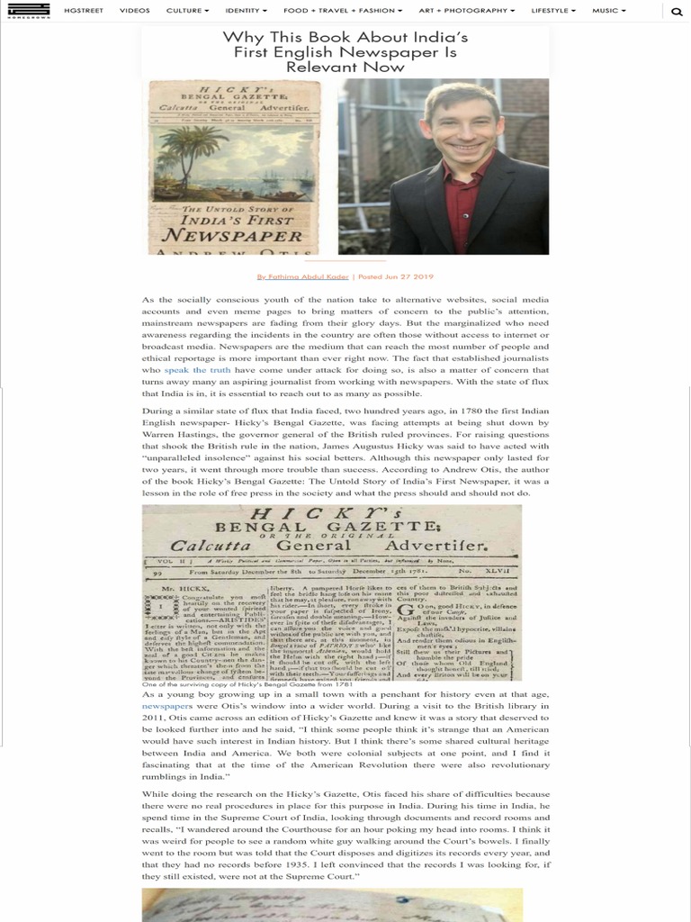 India's First English Newspaper | PDF | Public Opinion | Public Sphere