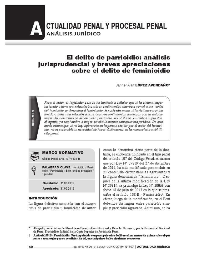 El Delito De Parricidio Análisis Jurisprudencial Y Breves