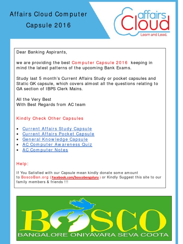 Affairs Cloud Computer Capsule 2016 | PDF | Osi Model | Network Topology