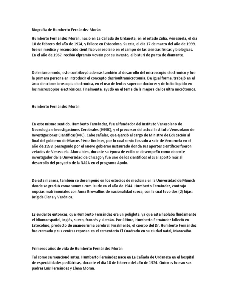 Biografía de Humberto Fernández Morán | PDF | Biología | Science