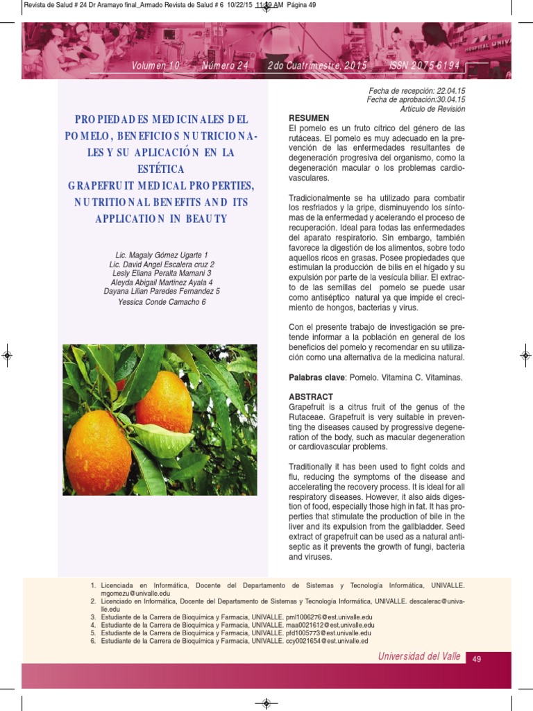 Propiedades Medicinales Del Pomero | PDF | Pomelo | Especialidades Medicas