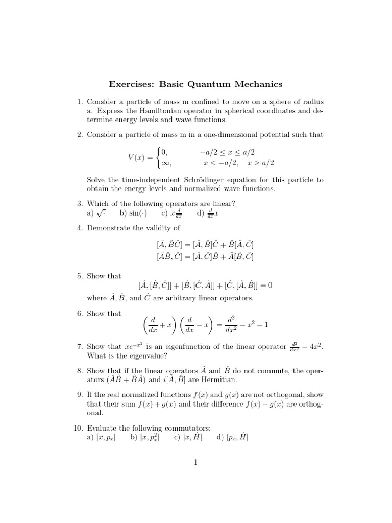 Exercises: Basic Quantum Mechanics: D DX D DX | PDF | Hartree–Fock ...