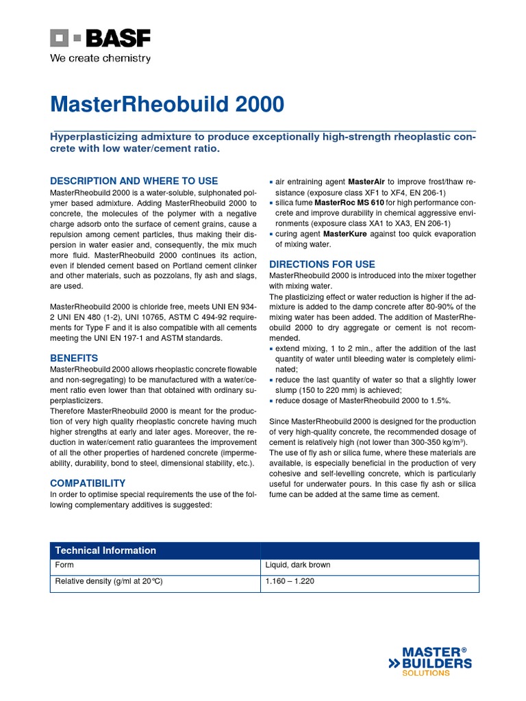 Basf-Masterrheobuild 2000 Oct - 2016 en | PDF | Concrete | Cement