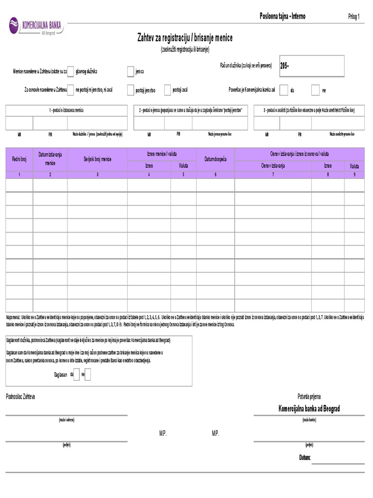 Zahtev Za Registraciju Menice PDF | PDF