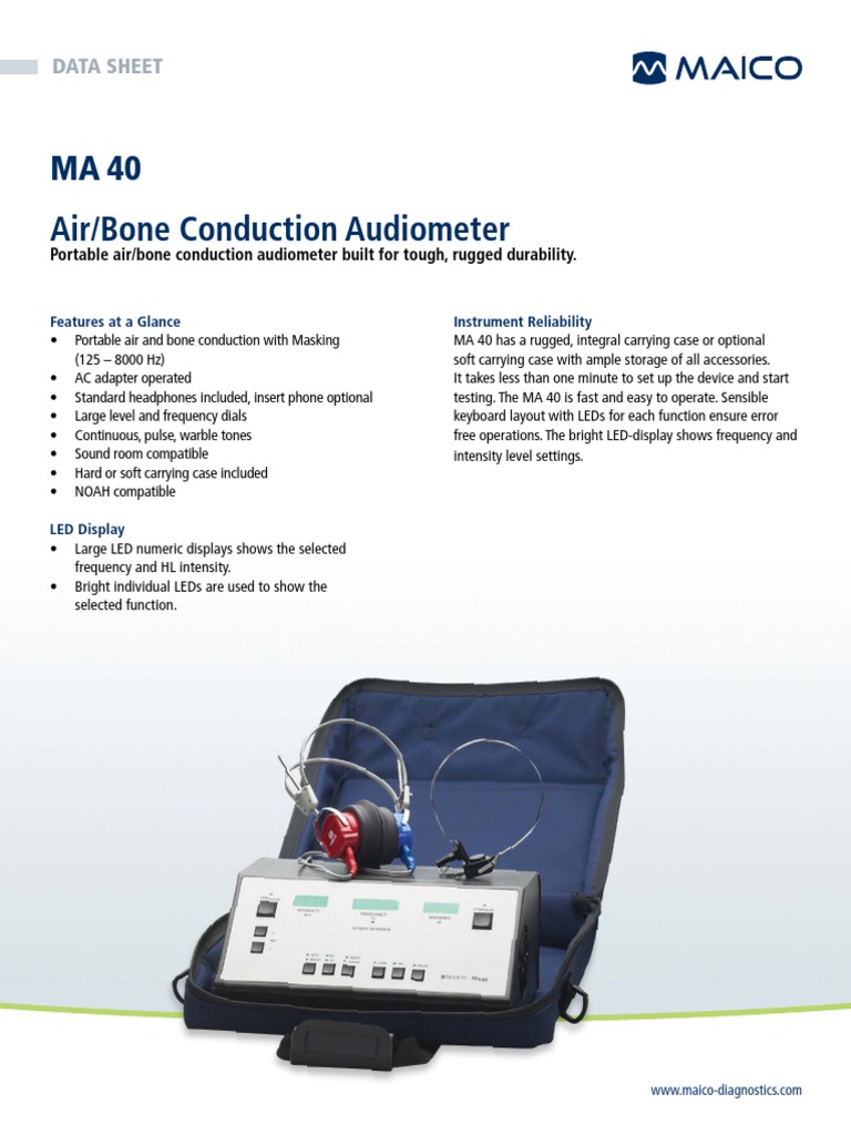 Portable Air and Bone Conduction Audiometer: MA 40 Data Sheet | PDF ...