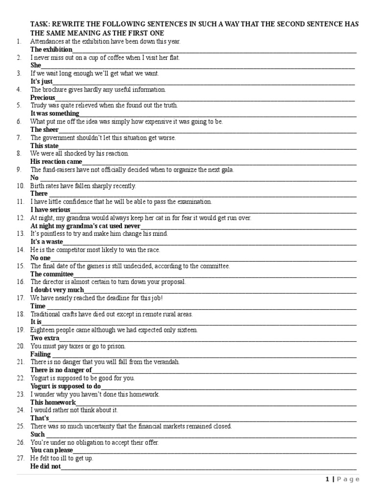 Sentence Transformation CPE Exercises | PDF