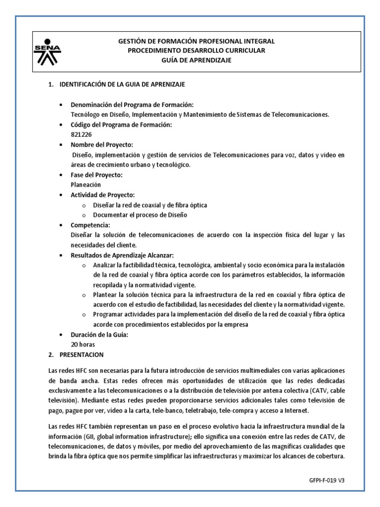 GFPI-F-019 - Guia de Aprendizaje Introducción A Las Redes HFC. (V N-FDS) | Cable coaxial | Red ...