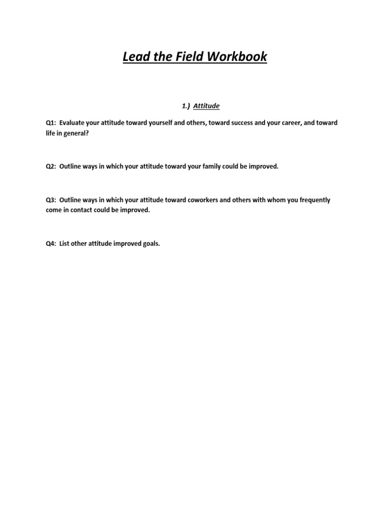 Lead the Field Attitude Workbook | PDF | Career & Growth | Self-Improvement