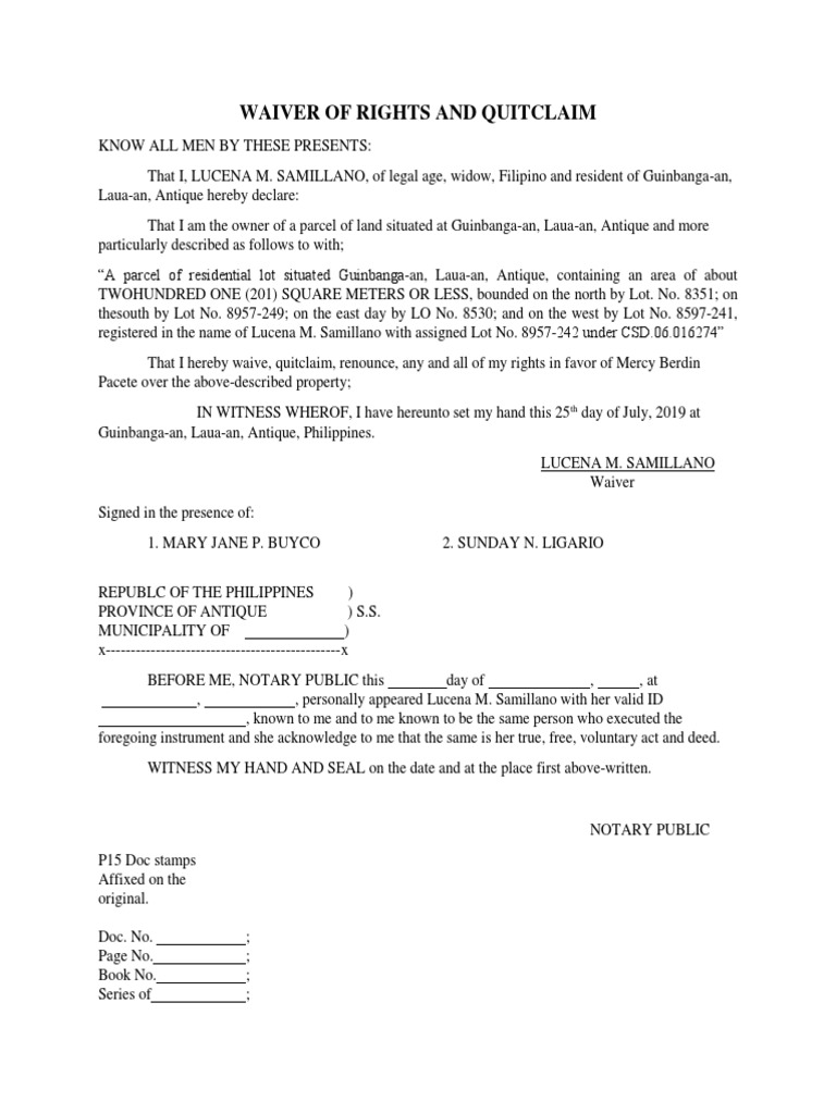 Waiver of Rights and Quitclaim | PDF