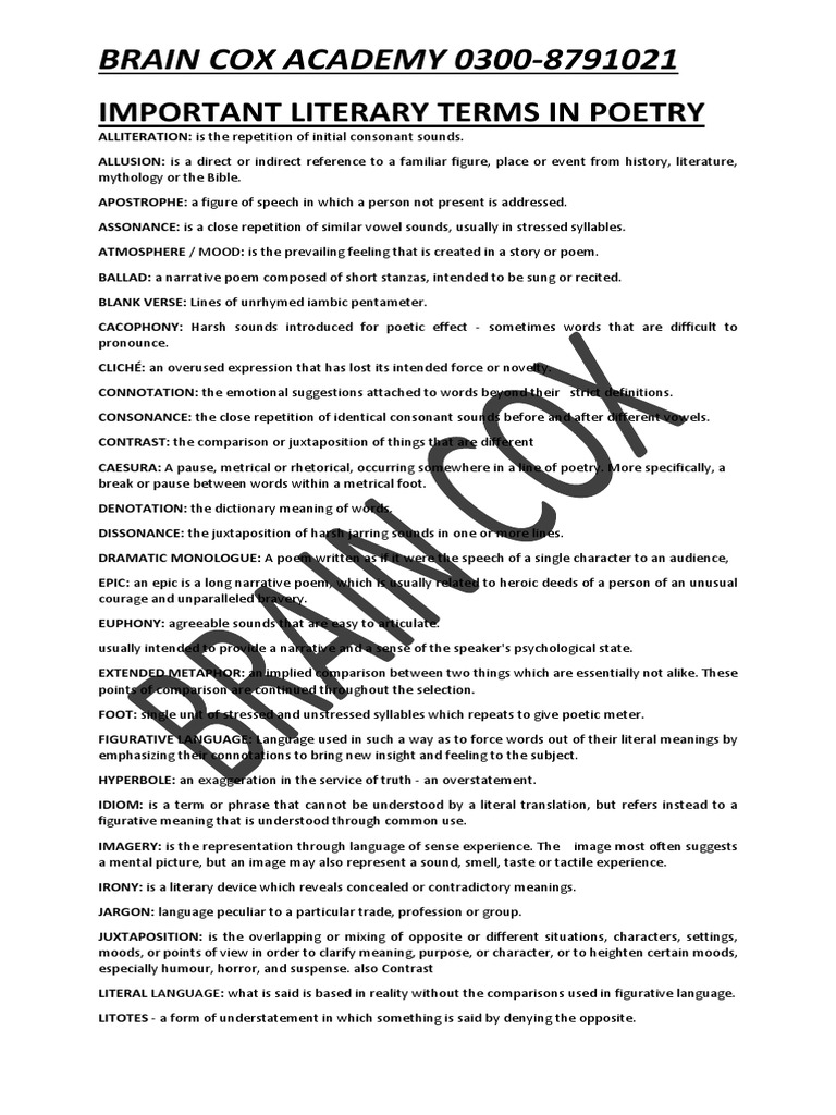 Important Literary Terms in Poetry | PDF | Metre (Poetry) | Poetry