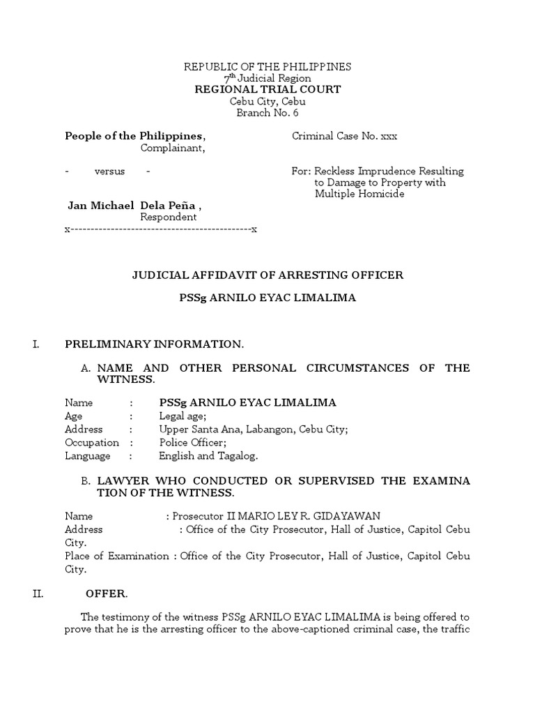 Judicial Affidavit of Arresting Officer Limal | PDF | Affidavit | Prosecutor