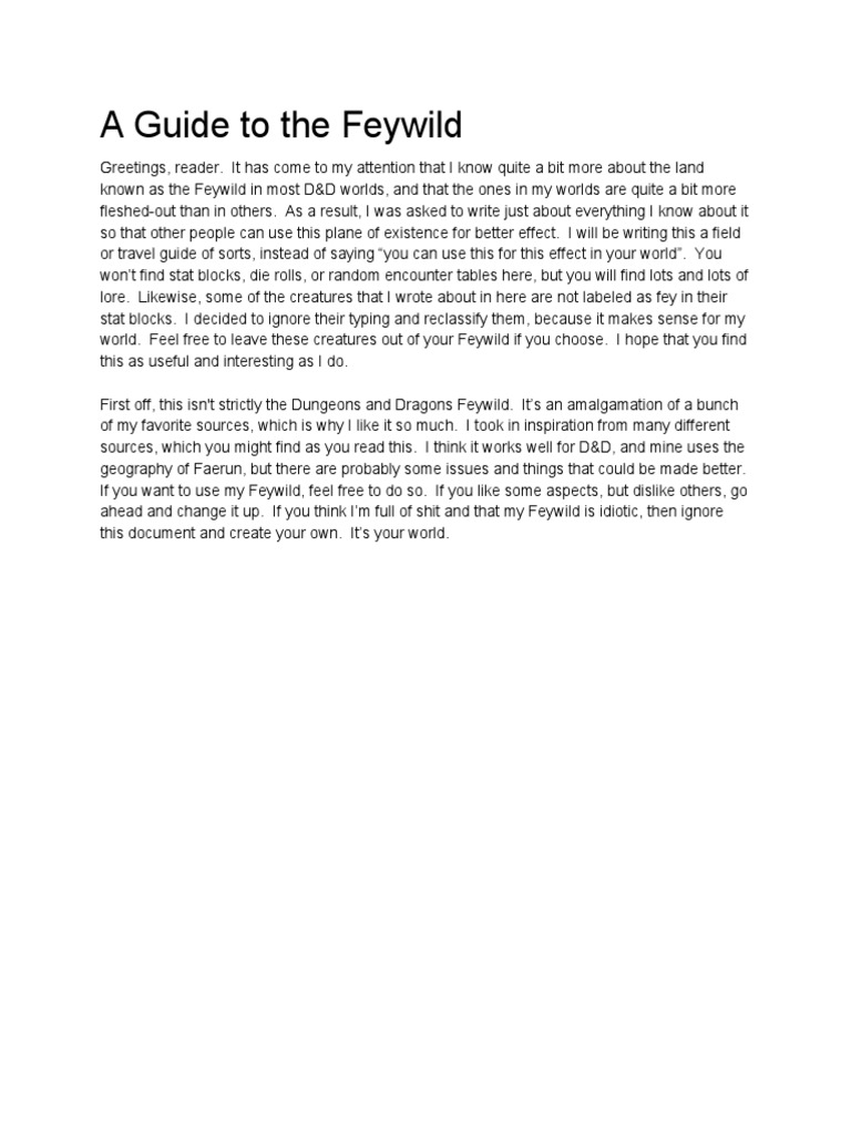 A Guide To The Feywild | PDF | Fairies | World Of Eberron