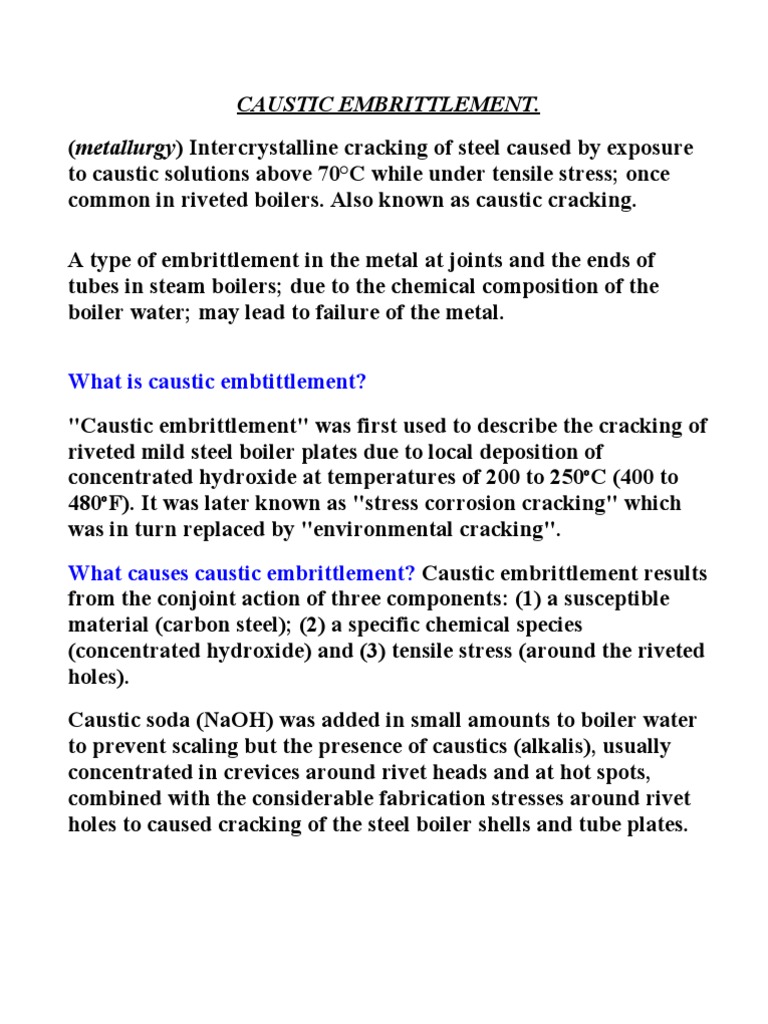 Caustic Embrittlement | PDF | Chemical Processes | Metallurgy