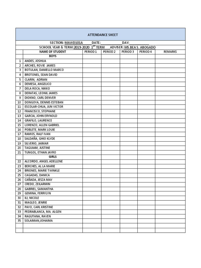 Class Attendance Record 2019-2020 | PDF