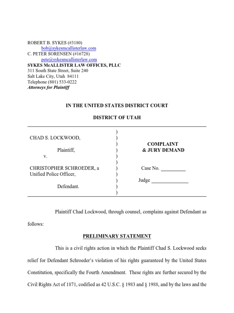 Lockwood Complaint & Jury Demand | PDF | Damages | Complaint