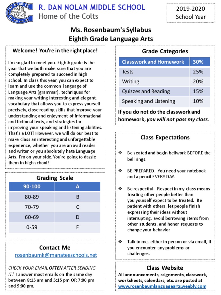 Syllabus 2019-2020 | PDF | Homework | Vocabulary