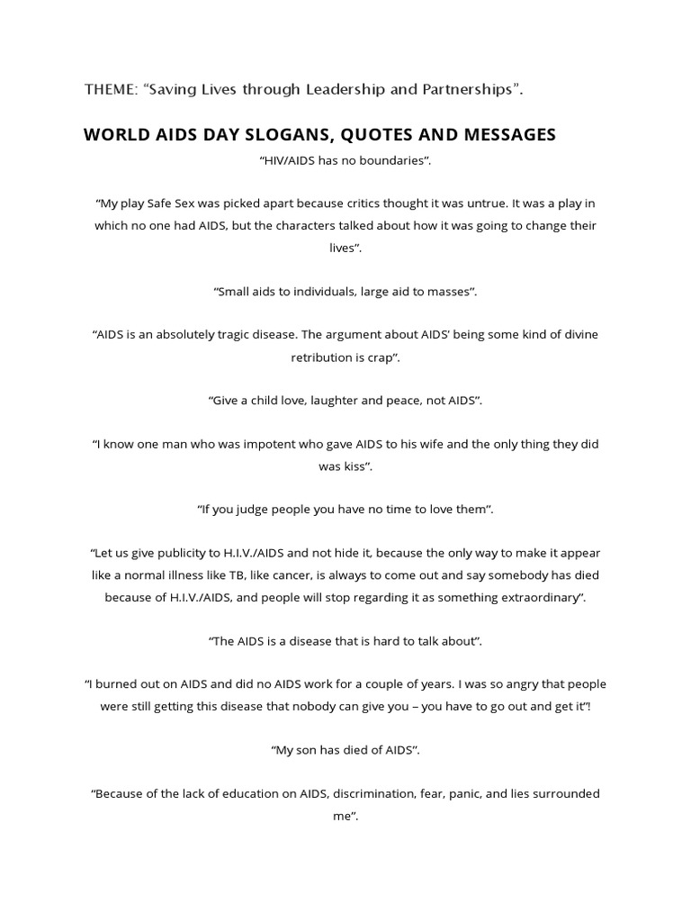World AIDS Day Slogans and Quotes | PDF | Hiv/Aids | Infection