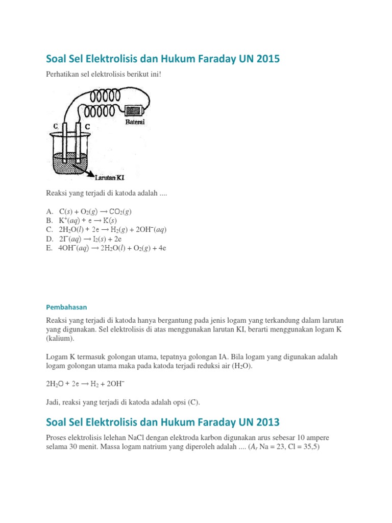 Soal Sel Elektrolisis Dan Hukum Faraday UN 2015 | PDF