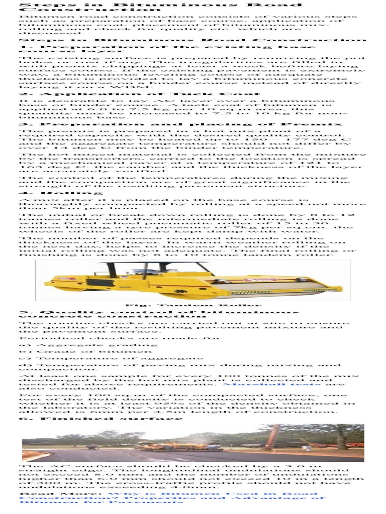 Steps in Bituminous Road Construction | PDF | Asphalt | Road Surface