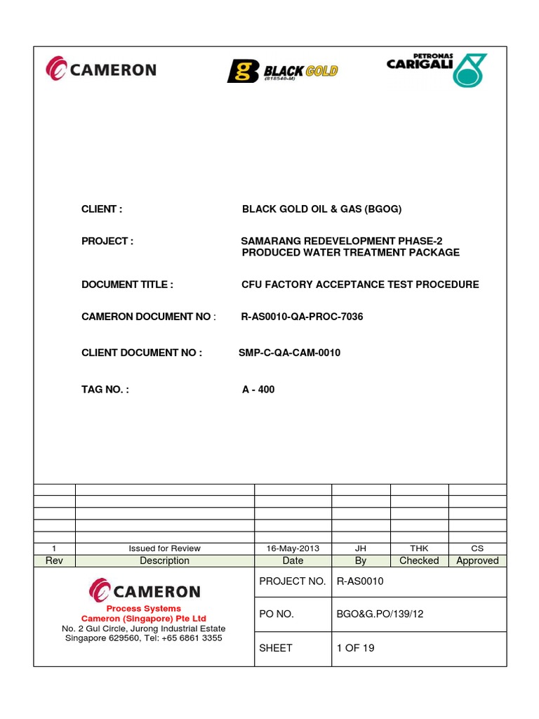 CFU Factory Acceptance Test Procedure PDF | PDF | Pipe (Fluid ...