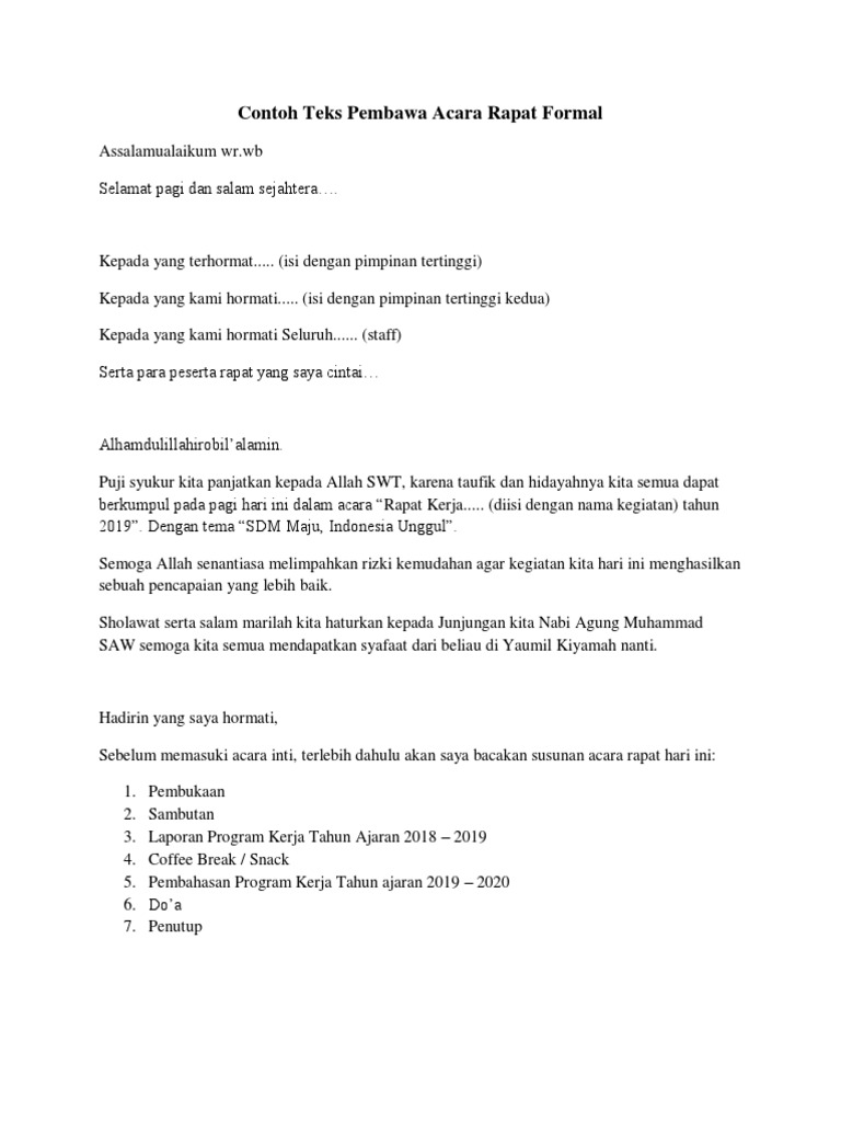 Teks Pembawa Acara Rapat | PDF