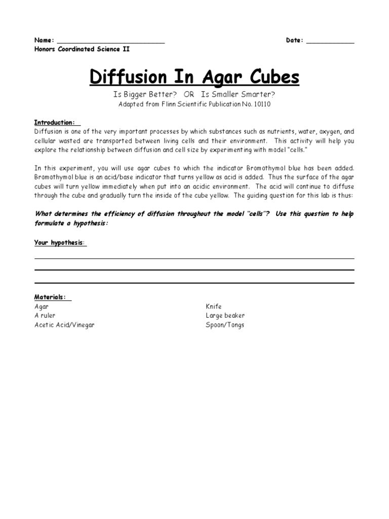 Diffusion in Agar Cubes | PDF | Surface Area | Volume