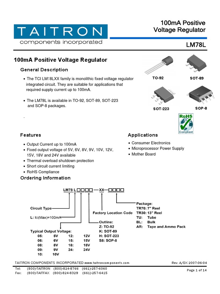 Introduction to the LM78L Series 100mA Positive Voltage Regulators ...