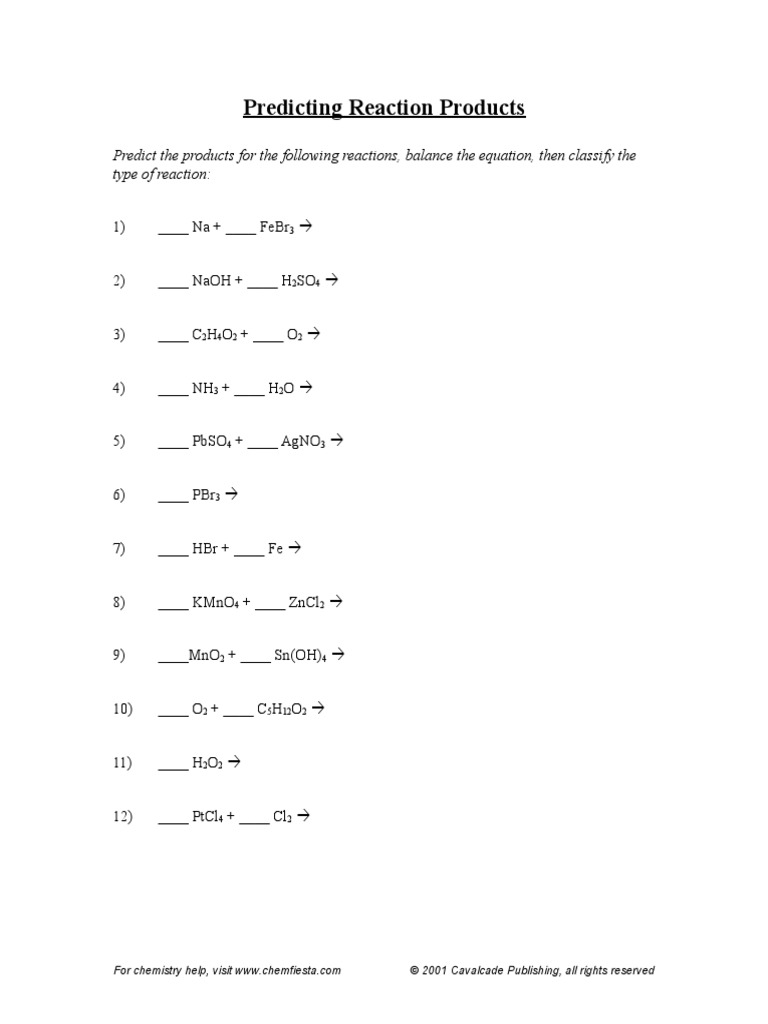 Predicting Reaction Products Worksheet | PDF | Aqueous Solution ... Predicting Reaction Products Worksheet | PDF | Aqueous Solution ...