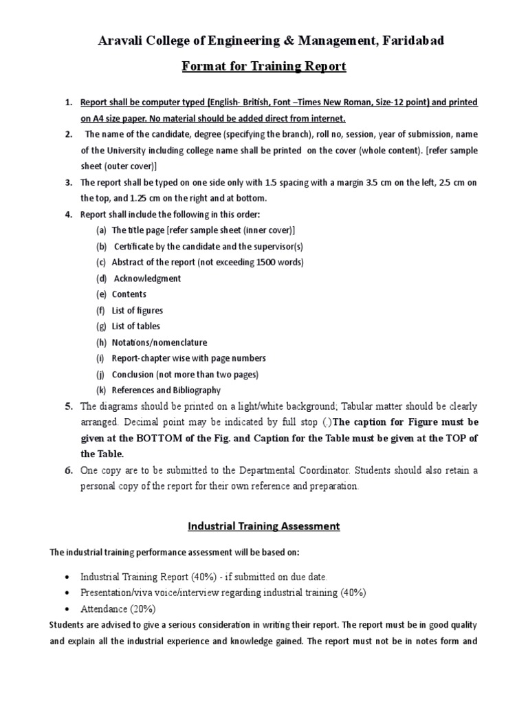 Summer Training Report Format | PDF