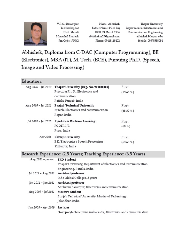 Curriculum Vitae - Abhishek Thakur | PDF | Electronics | Computing