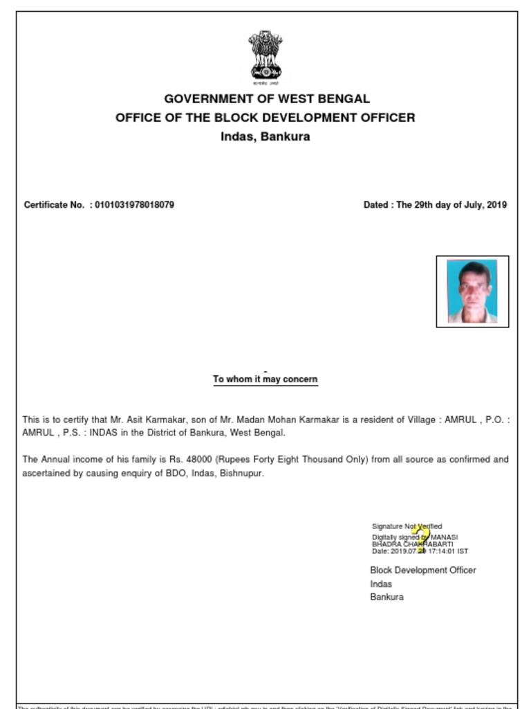Government of West Bengal Office of The Block Development Officer Indas ...