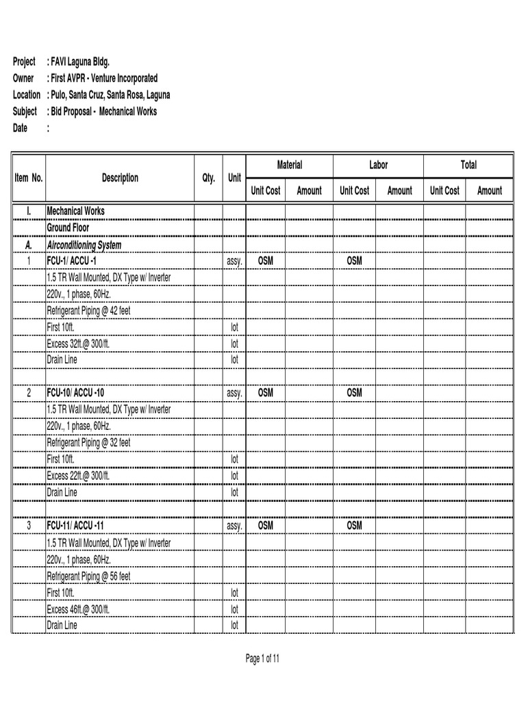 BOQ Format - Mechanical PDF | PDF | Hvac | Duct (Flow)