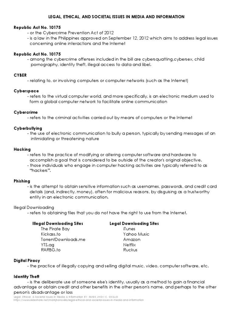 Legal, Ethical, and Societal Issues in Media and Information | PDF ...