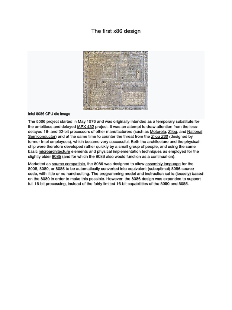 The First x86 Design: Intel 8086 CPU Die Image | PDF
