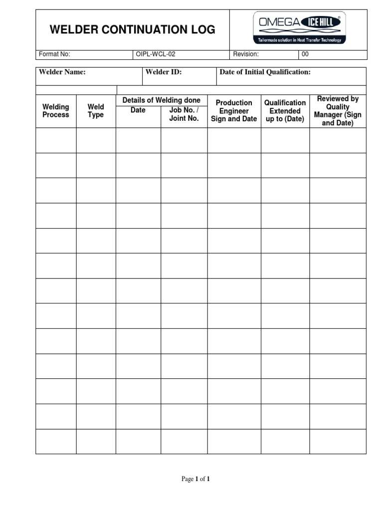 Welder Continuation Log | PDF