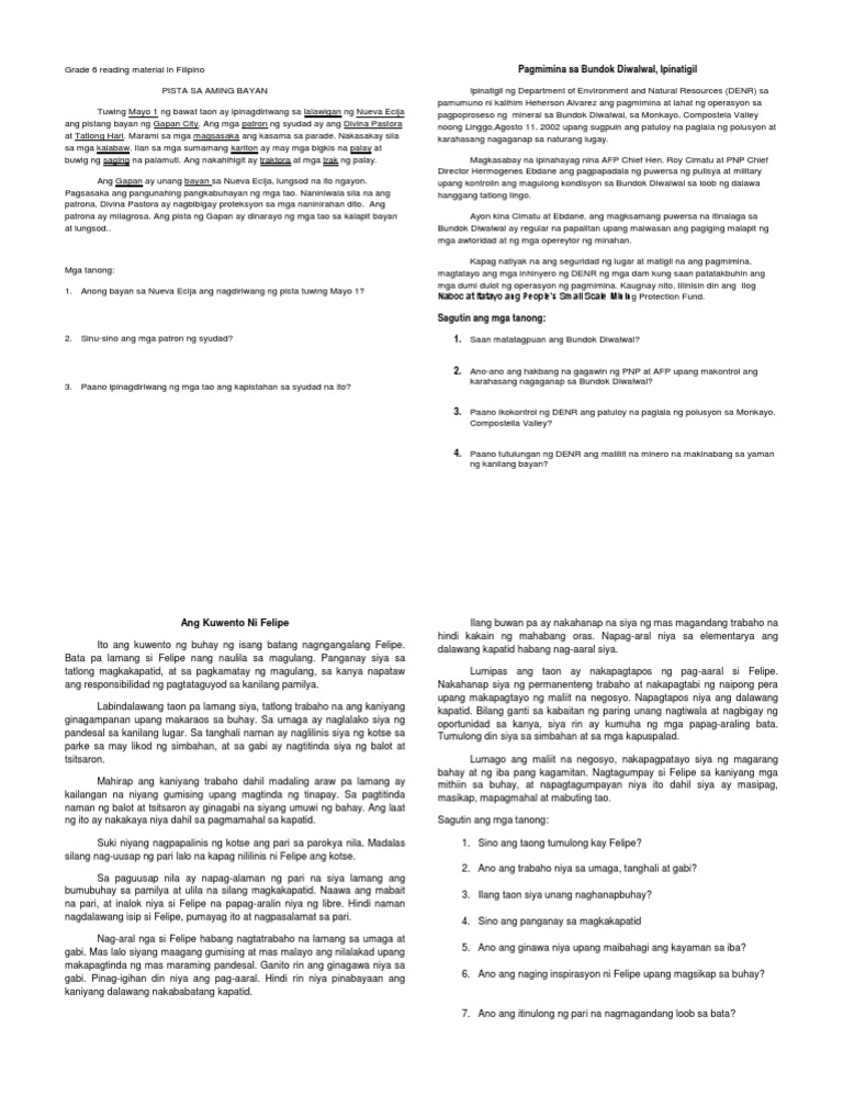 Grade 6 Reading Material in Filipino | PDF