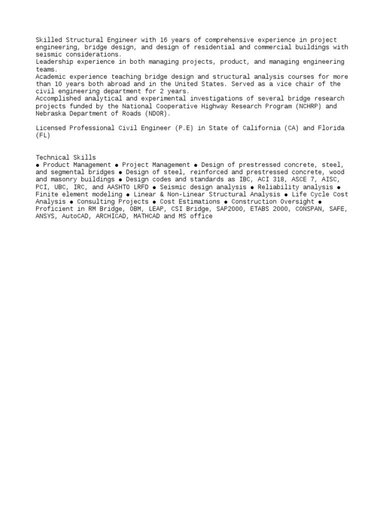 Experienced Structural Engineer Profile | PDF | Computers | Technology ...
