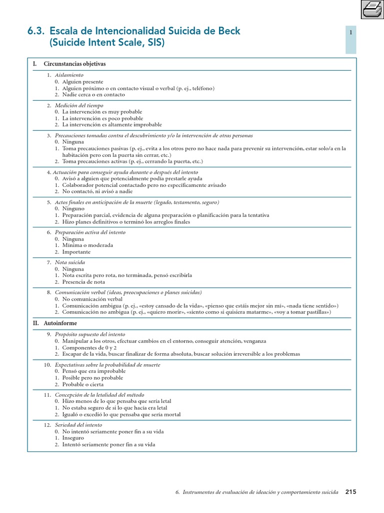 Escala de Intencionalidad Suicida de Beck | PDF | Suicidio | Bienestar