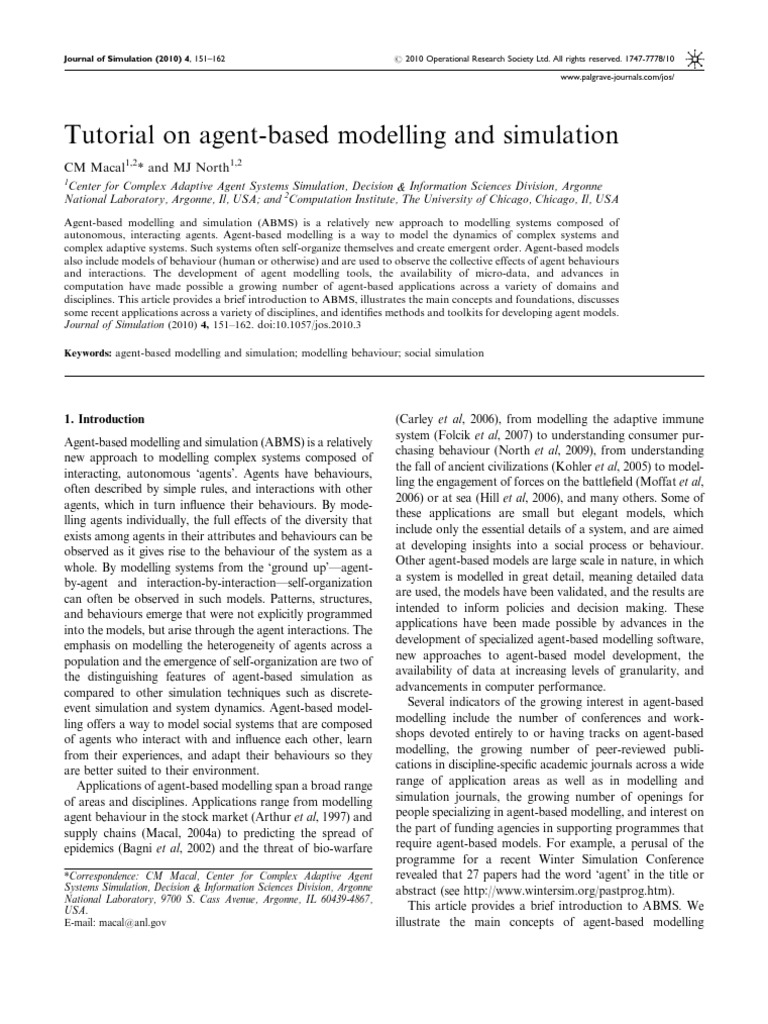 Tutorial On Agent-Based Modelling and Simulation | PDF | Agent Based Model | Simulation