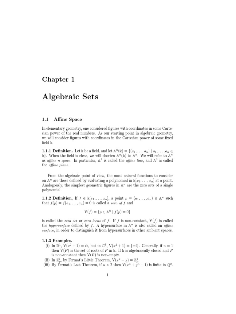 Algebraic Set | PDF | Ring (Mathematics) | Field (Mathematics)